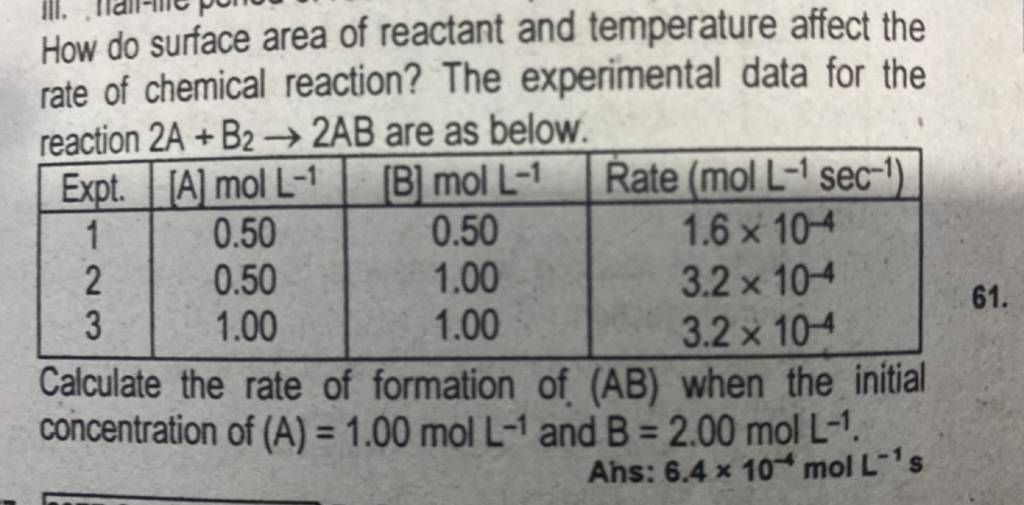 How do surface area of reactant and temperature affect the rate of chemic..