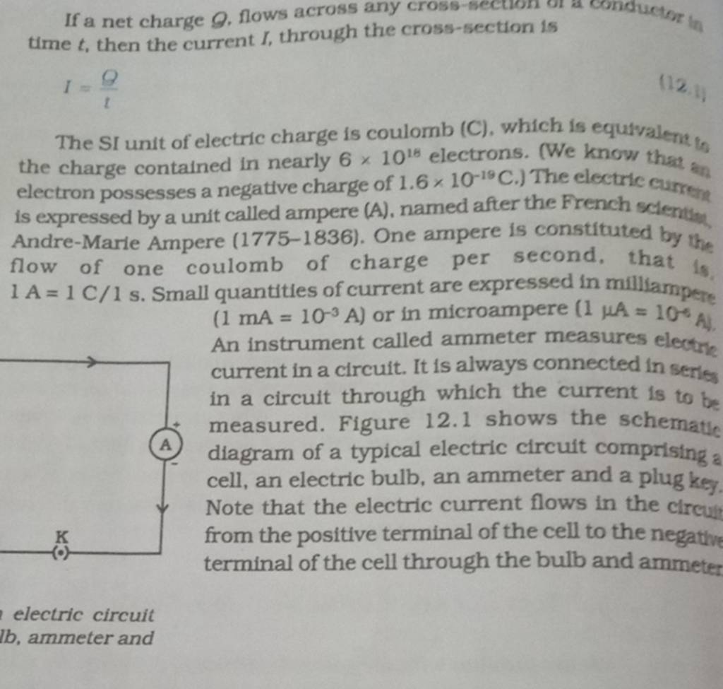 If a net charge Q. flows across any cross-section in conductor in time t,..