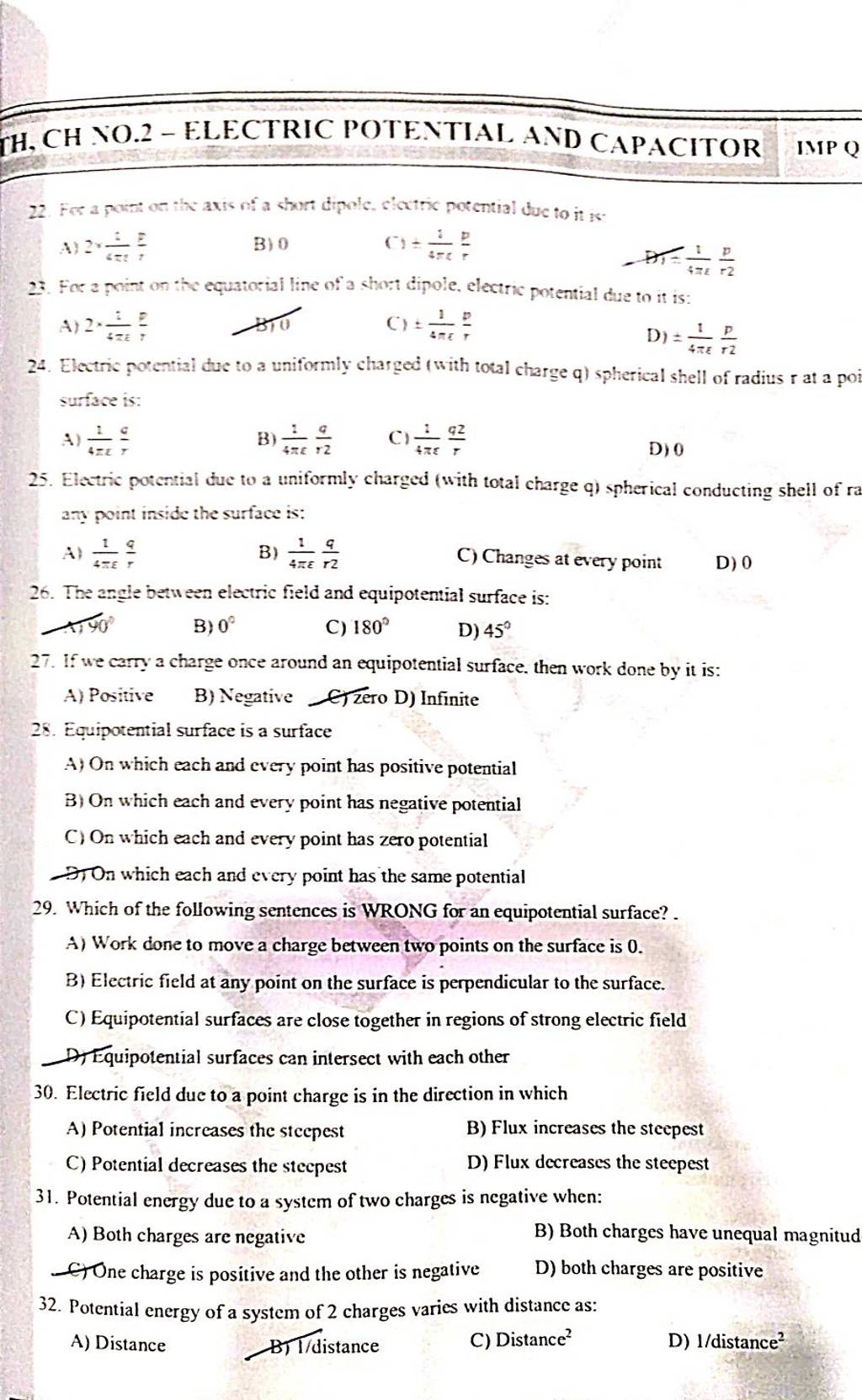 CH, CH NO.2 - ELECTRIC POTENTIAL AND CAPACITOR IMP Q 22. Fer a port on th.. CH, CH NO.2 - ELECTRIC POTENTIAL AND CAPACITOR IMP Q 22. Fer a port on th..