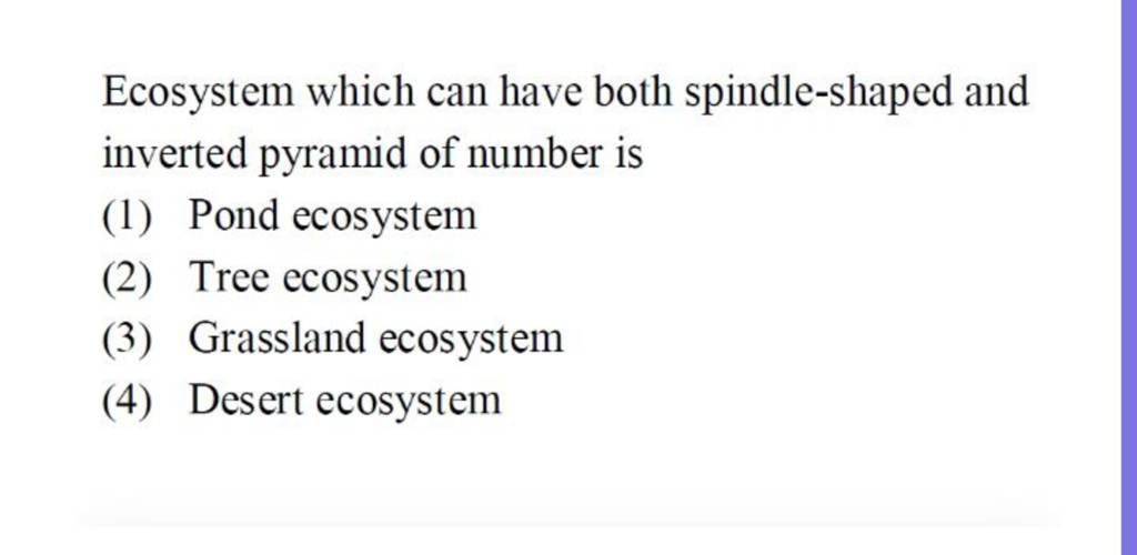 Ecosystem which can have both spindle-shaped and inverted pyramid of numb..