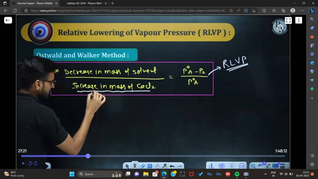Relative Lowering of Vapour Pressure (RLVP ) : nstwald and Walker Method