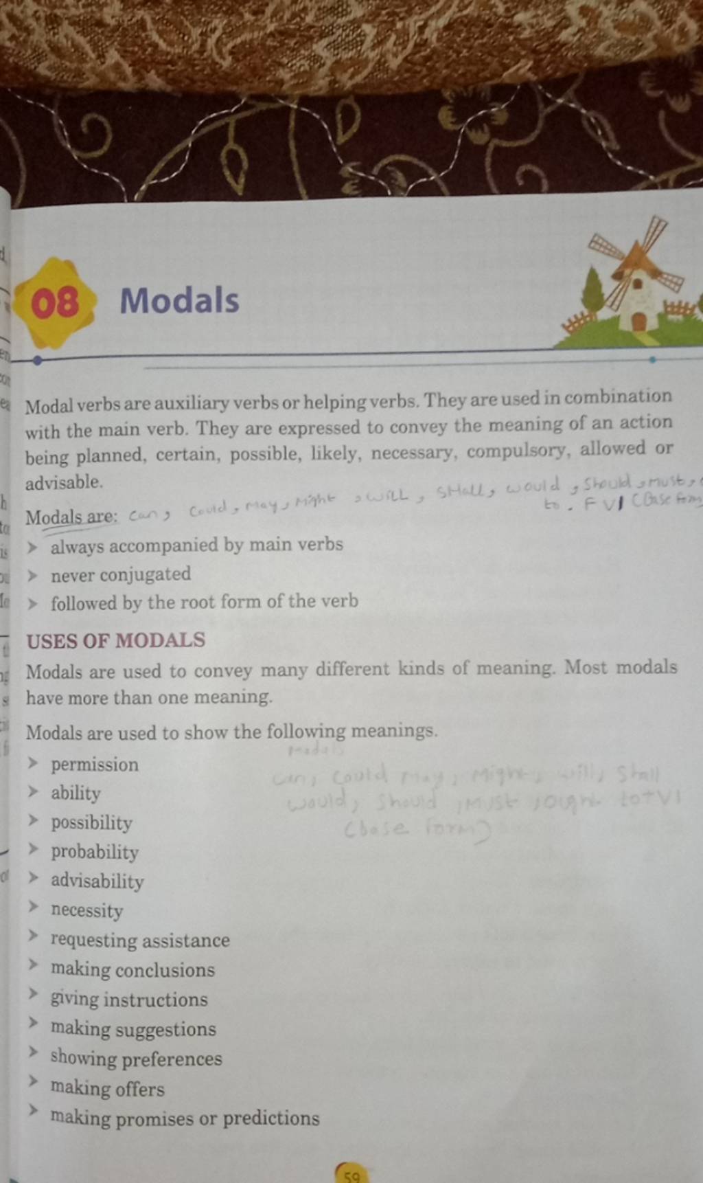 Modals Modal verbs are auxiliary verbs or helping verbs. They are used in..