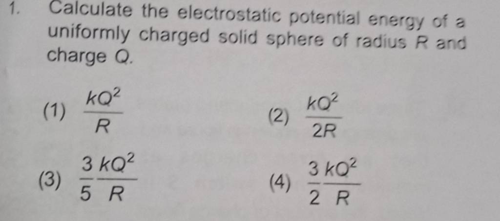 Calculate the electrostatic potential energy of a uniformly charged solid..
