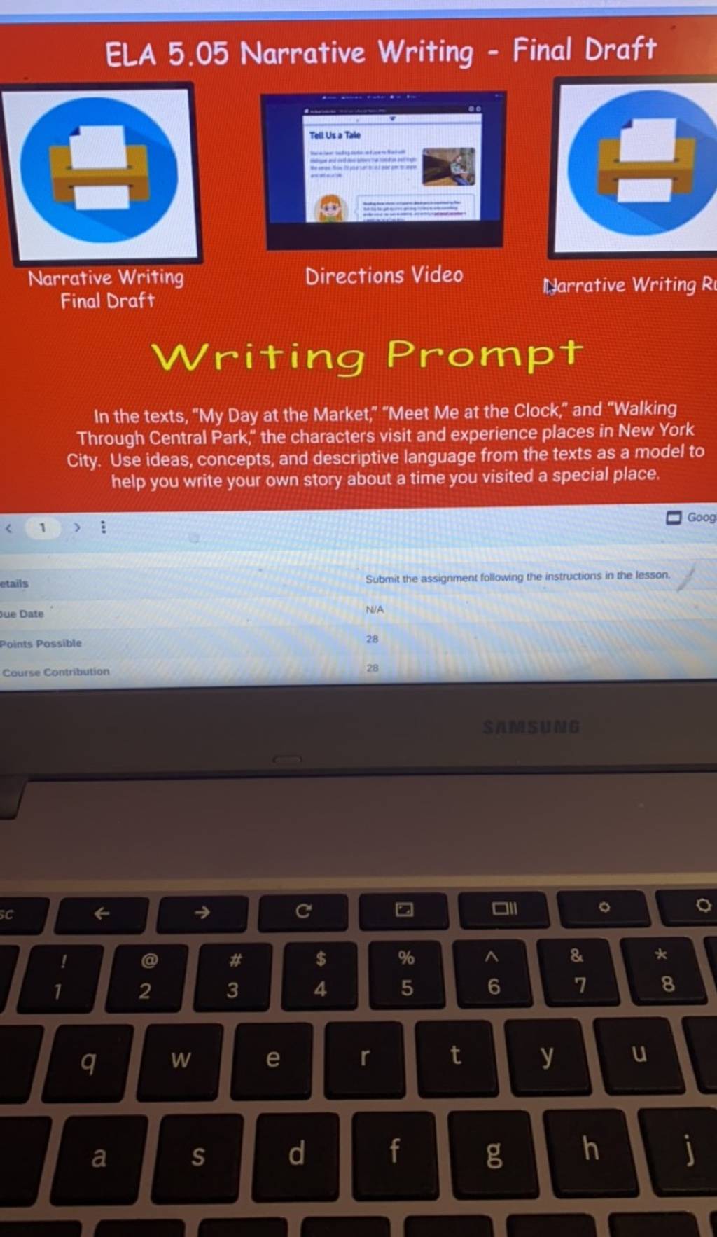 Points Possible ELA 5.05 Narrative Writing - Final Draft ⠀ Course Contri..