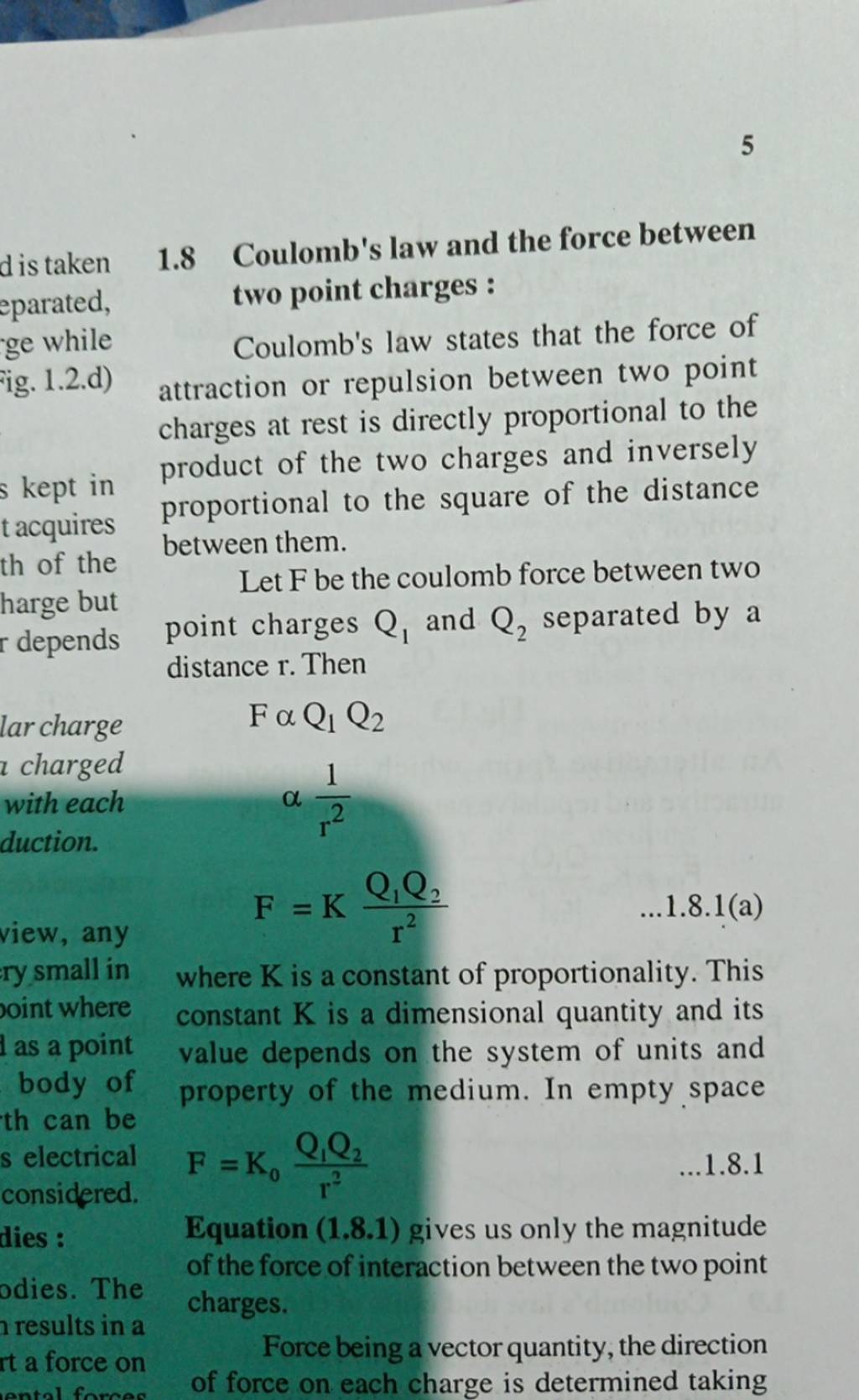 5 1.8 Coulomb's law and the force between eparated, two point charges : C..