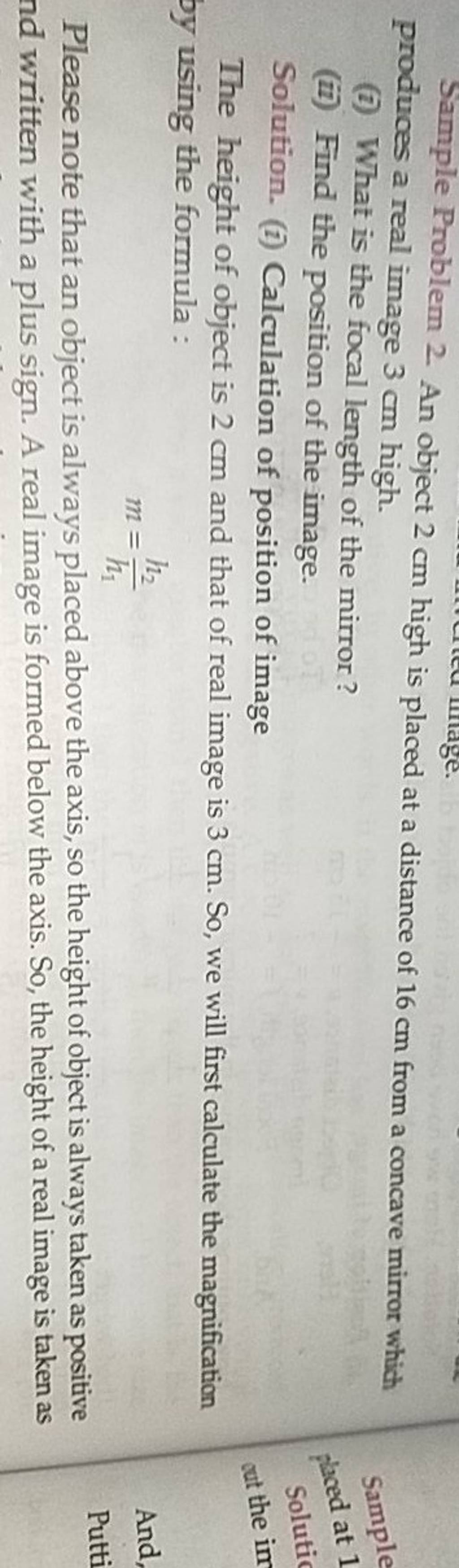 Sample Problem 2. An object 2 cm high is placed at a distance of 16 cm fr..