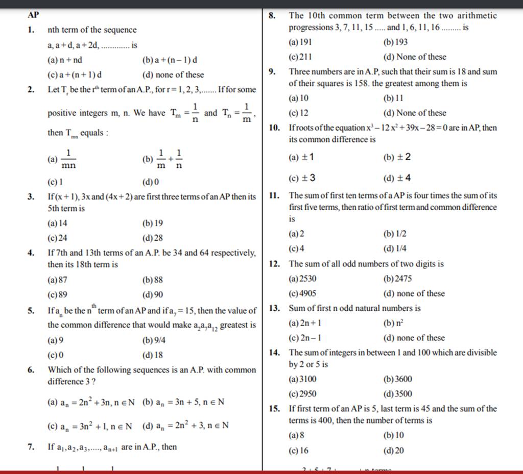 Three numbers are in A.P, such that their sum is 18 and sum 2. Let Tz be.. Three numbers are in A.P, such that their sum is 18 and sum 2. Let Tz be..