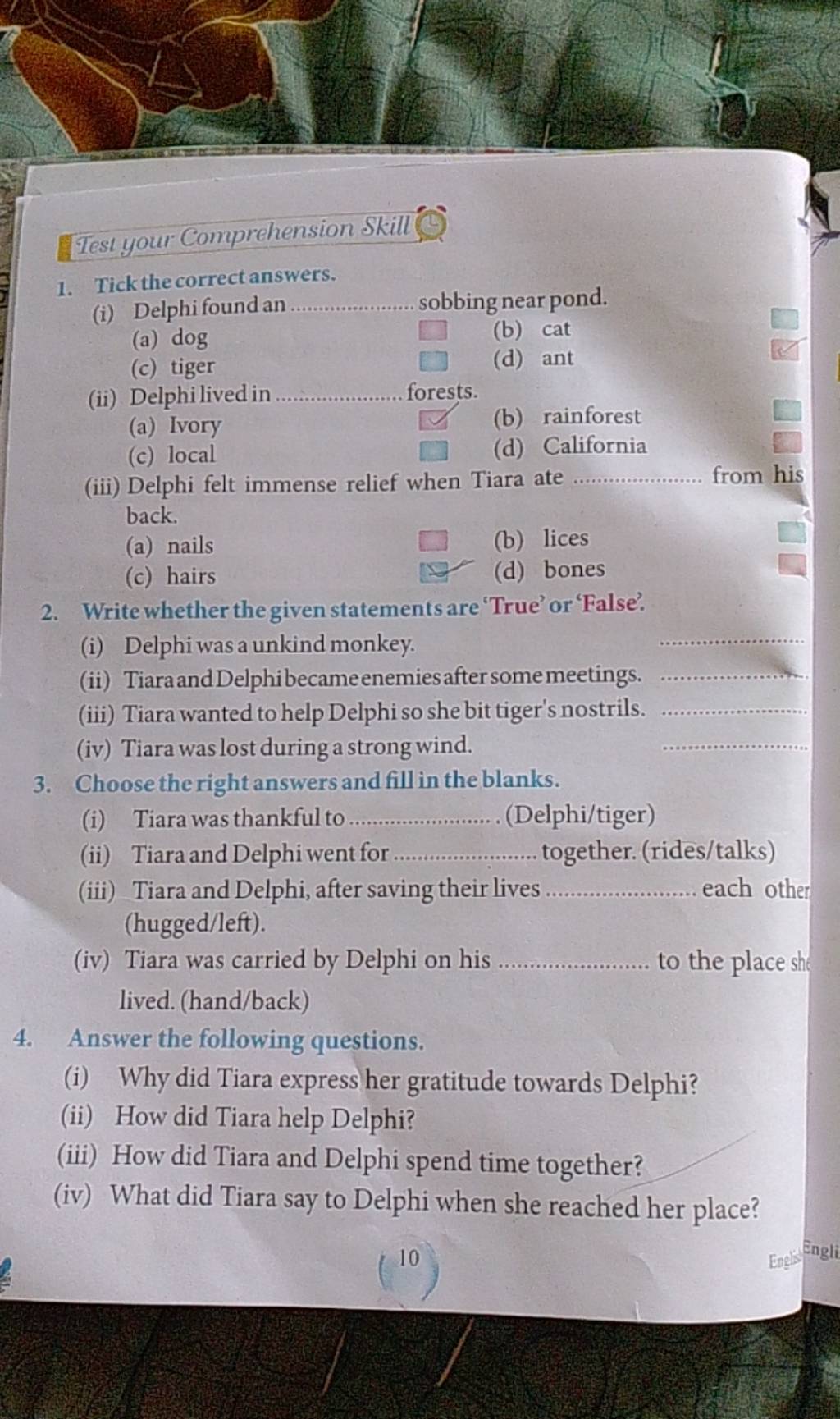 Choose the right answers and fill in the blanks. | Filo
