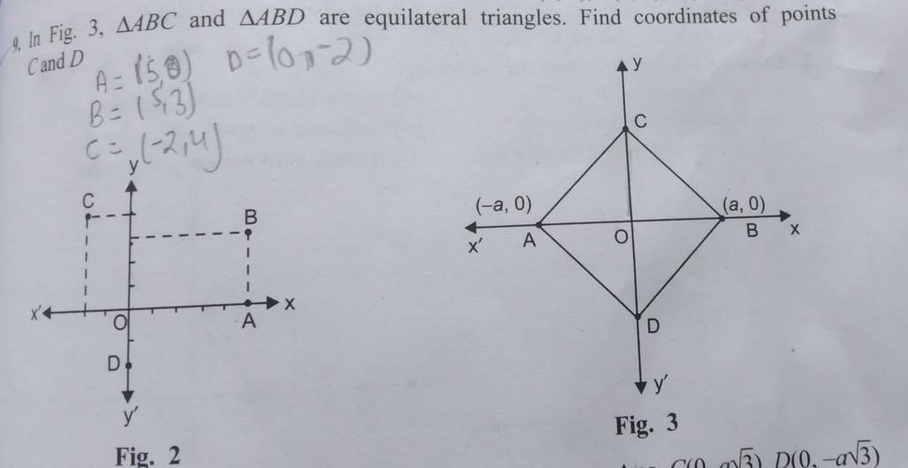 9 In Fig 3 Abc And Abd Are Equilateral Triangles Find Coordinates O