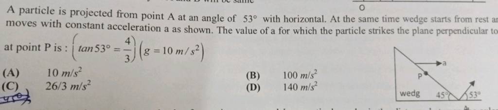 A Particle Is Projected From Point A At An Angle Of 53∘ With Horizontal