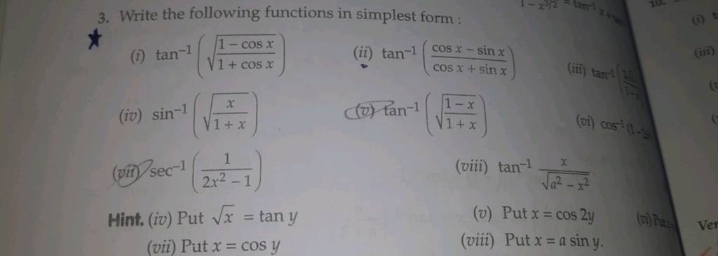 3 Write The Following Functions In Simplest Form I Tan−11cosx1−cosx 2388