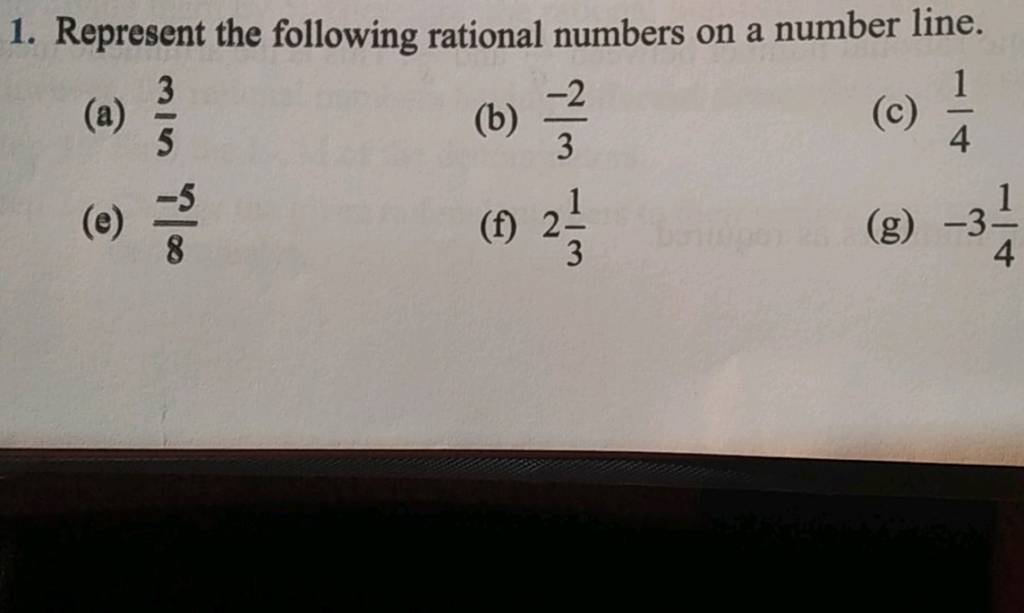 1. Represent the following rational numbers on a number line. (a) 53 (b)..