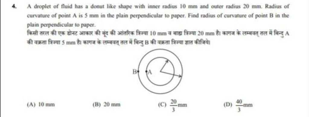 4. A droplet of fluid has a donut like shape with inner radius 10 mm and
