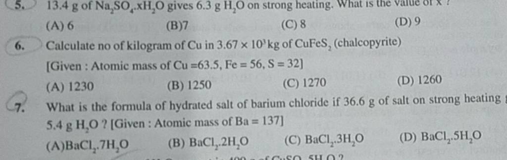 What is the formula of hydrated salt of barium chloride if 36.6 g of salt..