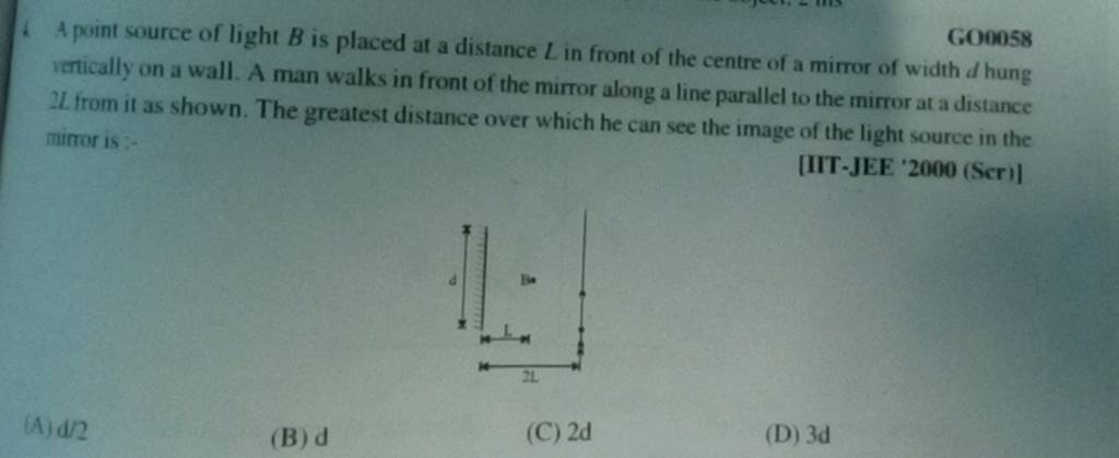 A point source of light B is placed at a distance L in front of the cen v..