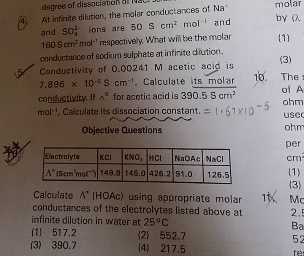 Conductivity of 0.00241M acetic acid is 7.896×10−5 S cm−1. Calculate its