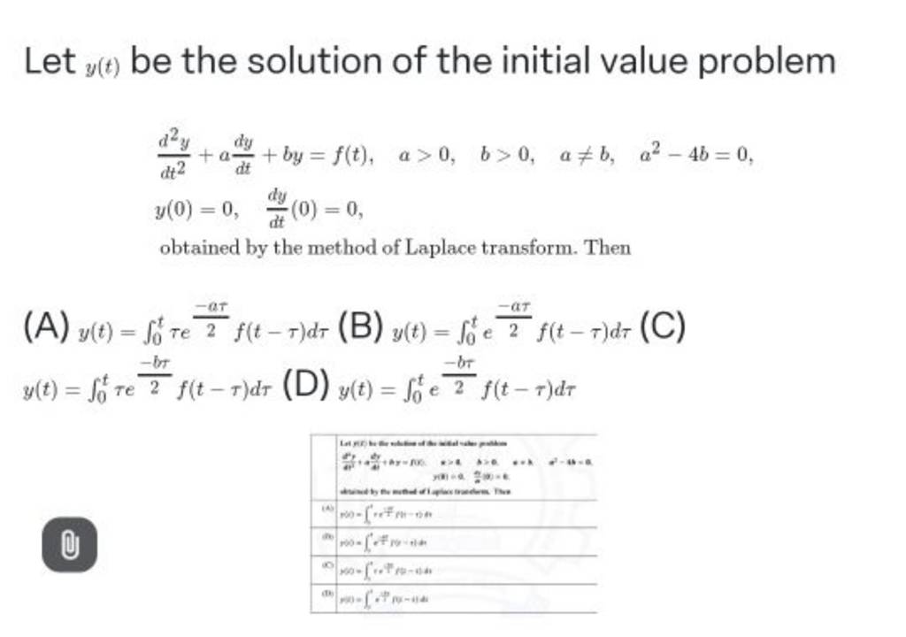 Let Yt Be The Solution Of The Initial Value Problem Dt2d2y Adtdy Byf