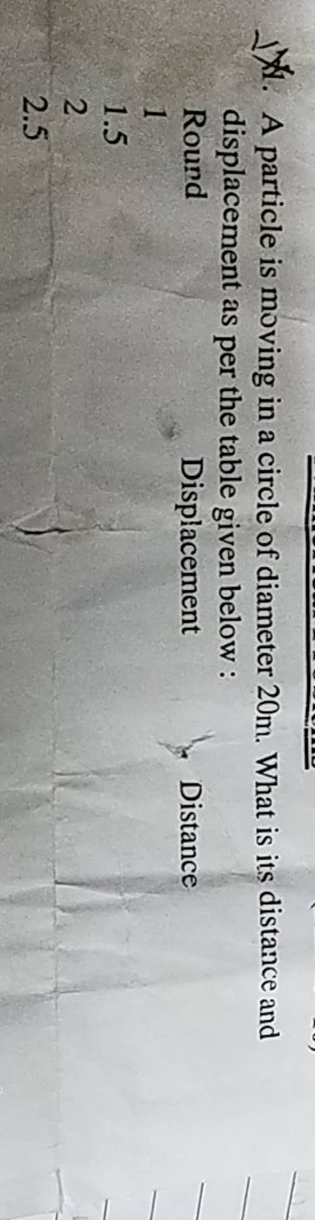 1. A particle is moving in a circle of diameter 20 m. What is its distanc..
