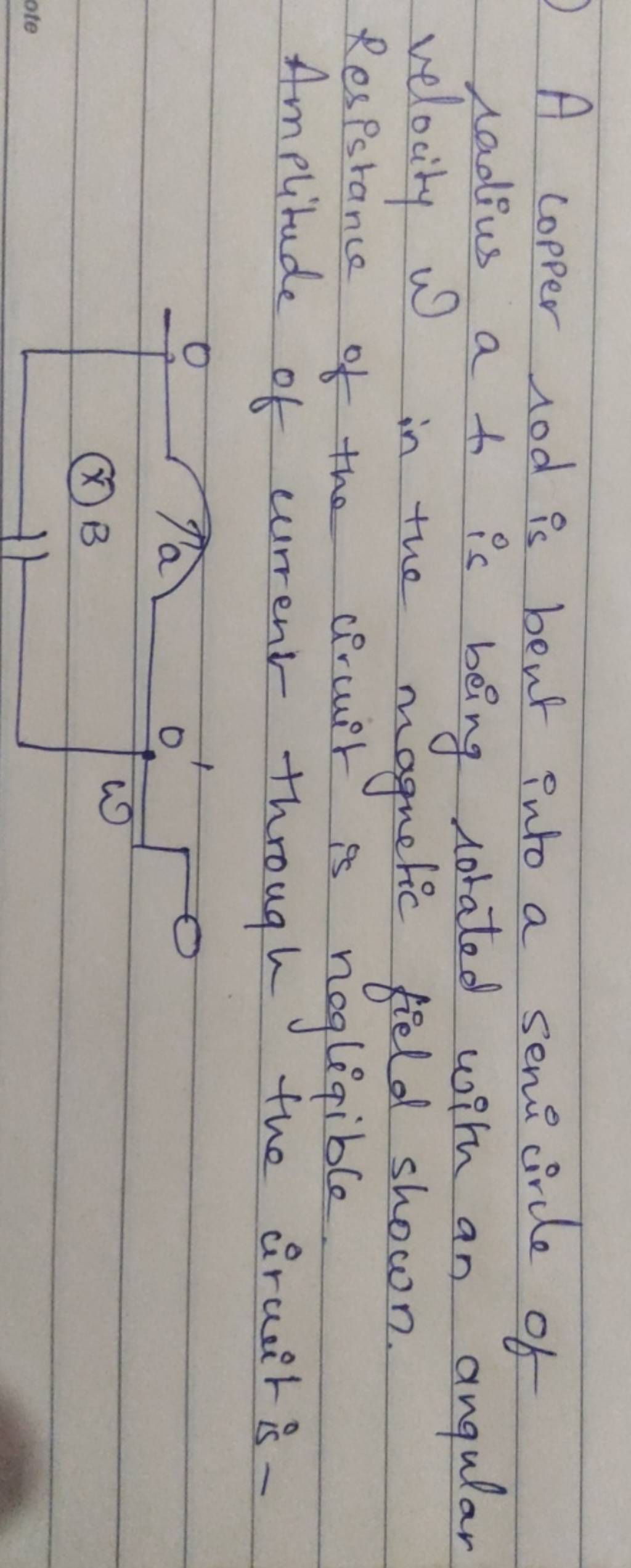 A Copper Rod Is Bent Into A Senu Circle Of Radius A T Is Being Rotated Wi