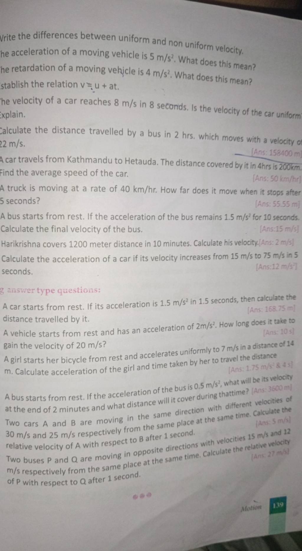 Vrite The Differences Between Uniform And Non Uniform Velocity He Accele