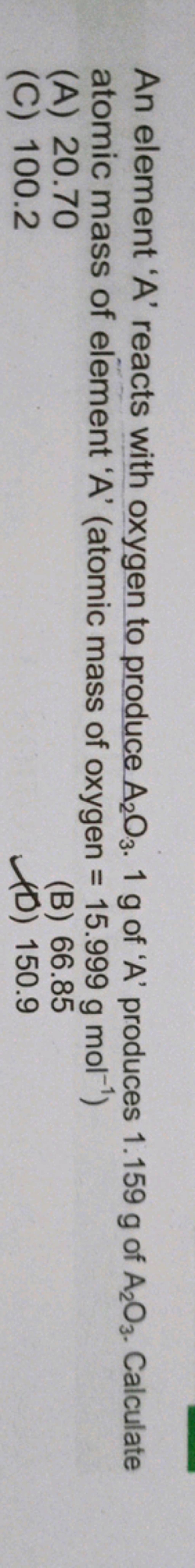 Atomic Mass Of Element A atomic Mass Of Oxygen 15 999 G Mol 1 Atomic Mass Of Element A atomic Mass Of Oxygen 15 999 G Mol 1