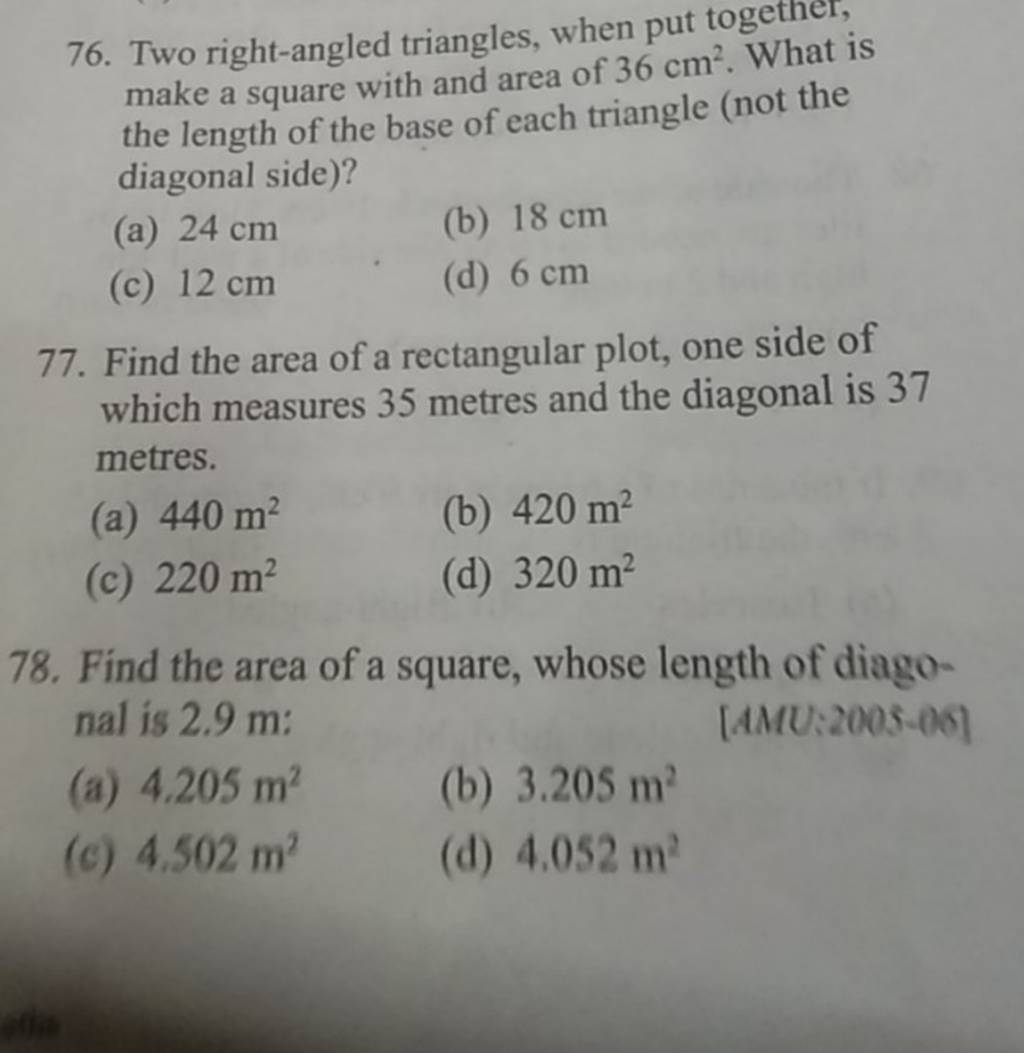 Find the area of a rectangular plot, one side of which measures 35 metres..