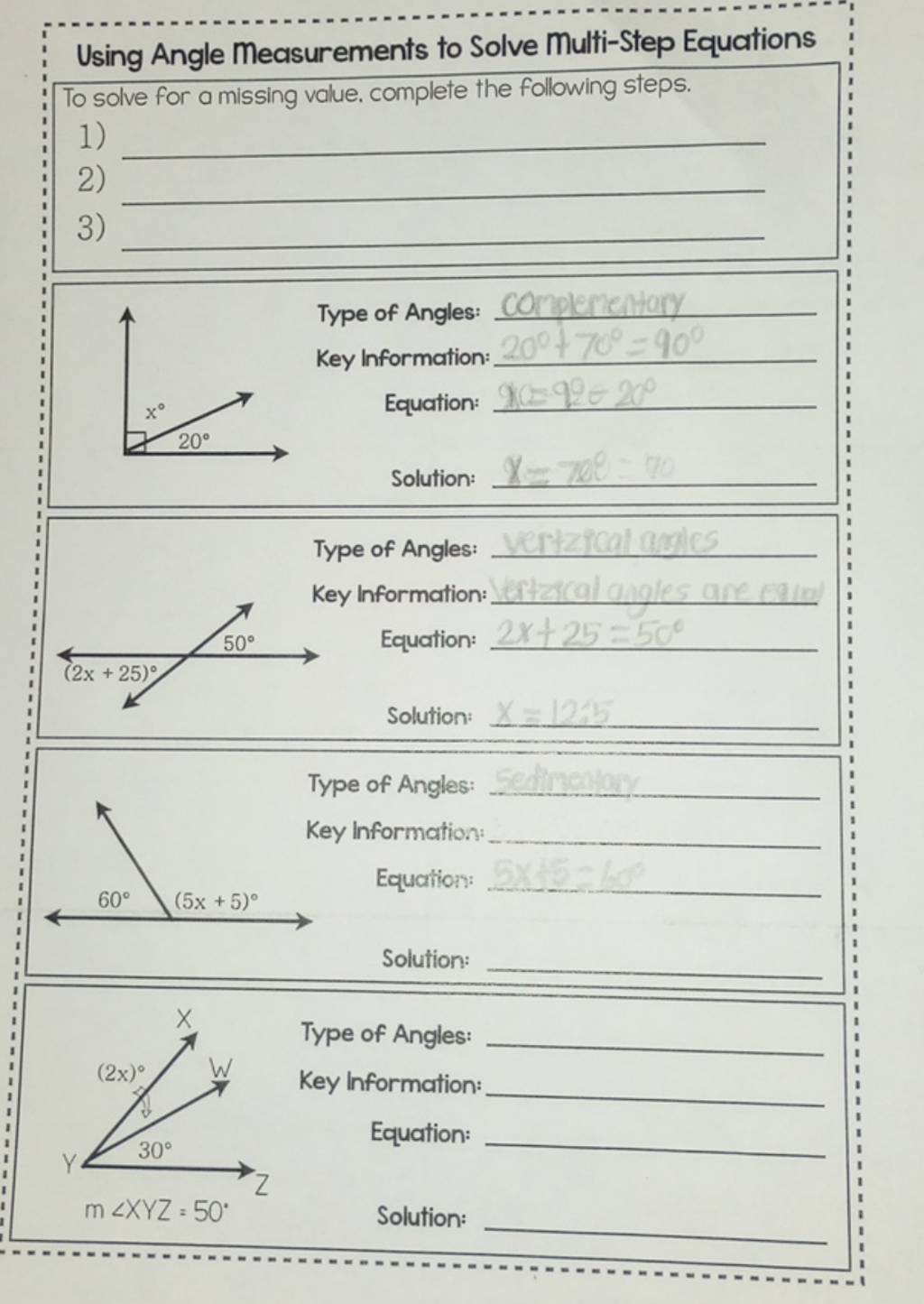 Using Angle Measurements to Solve Multi-Step Equations To solve for a mis.. Using Angle Measurements to Solve Multi-Step Equations To solve for a mis..