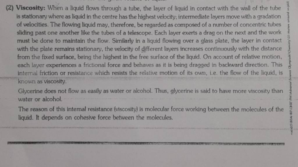 (2) Viscosity: When a liquid flows through a tube, the layer of liquid in..