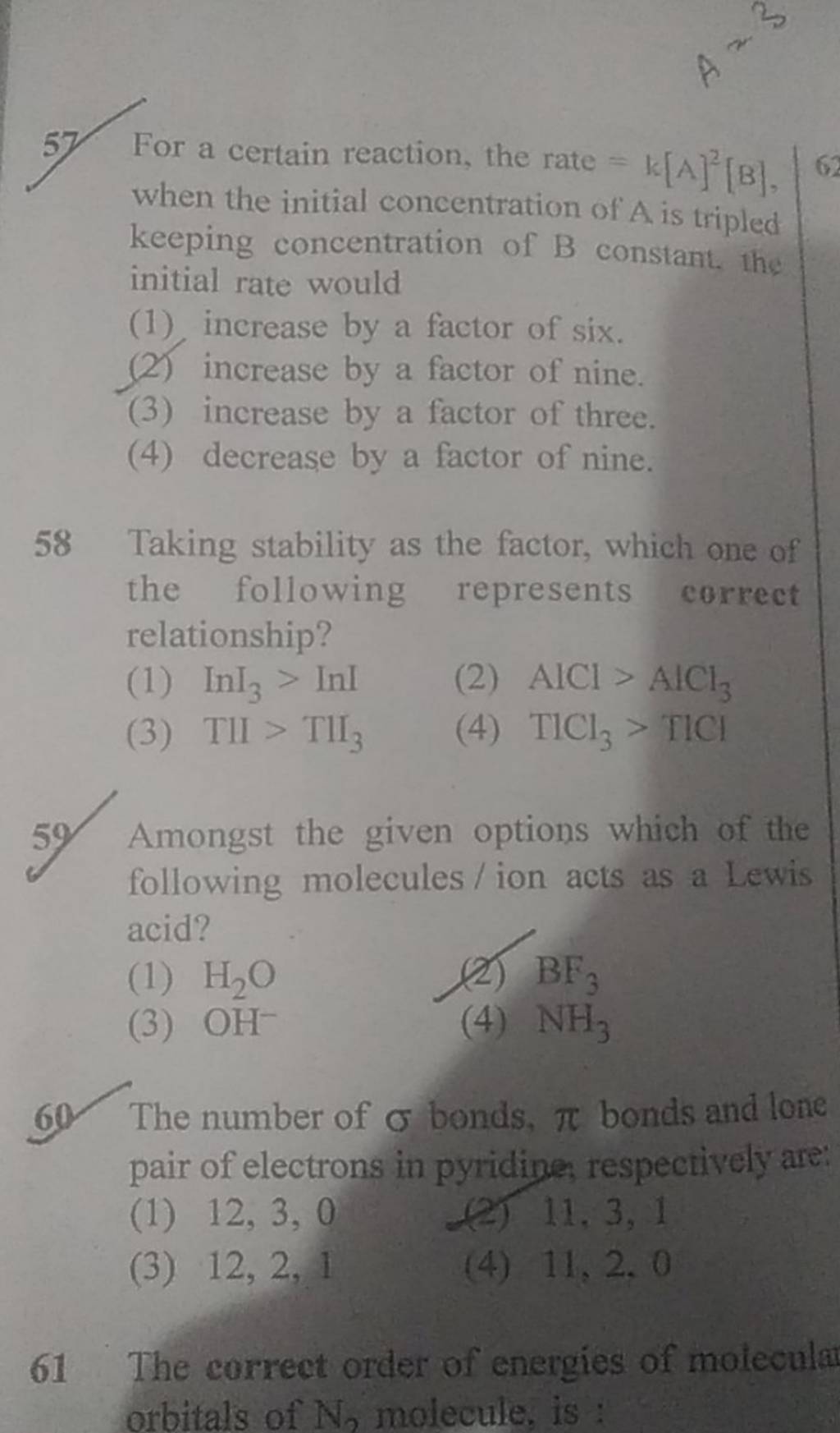 The number of σ bonds, π bonds and lone pair of electrons in pyridine, re..