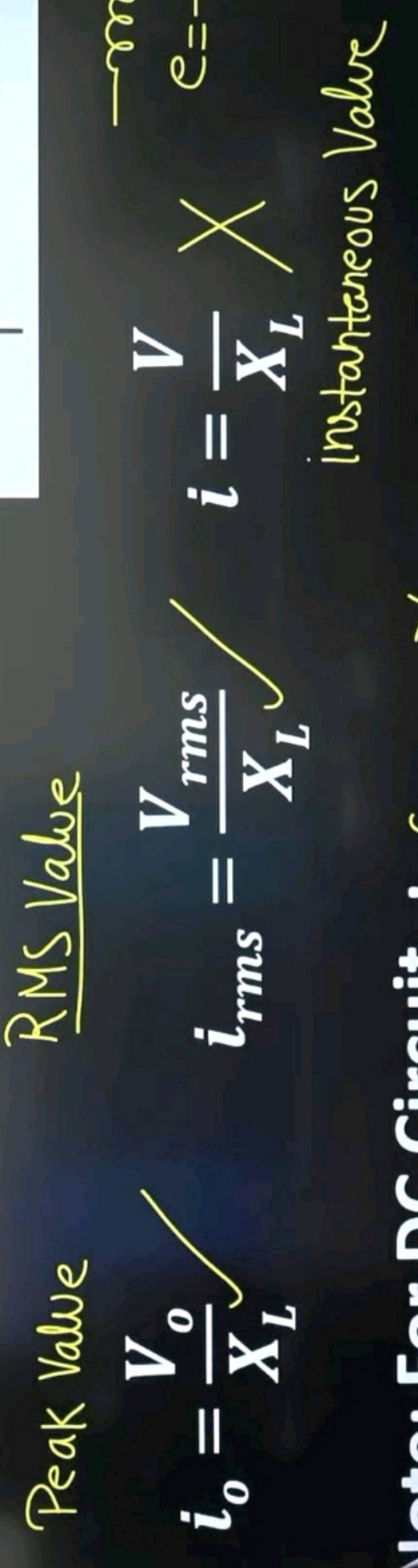 Peak Value RMS Value io =XL Vo /irms =XL Vrms /i=XL V × | Filo