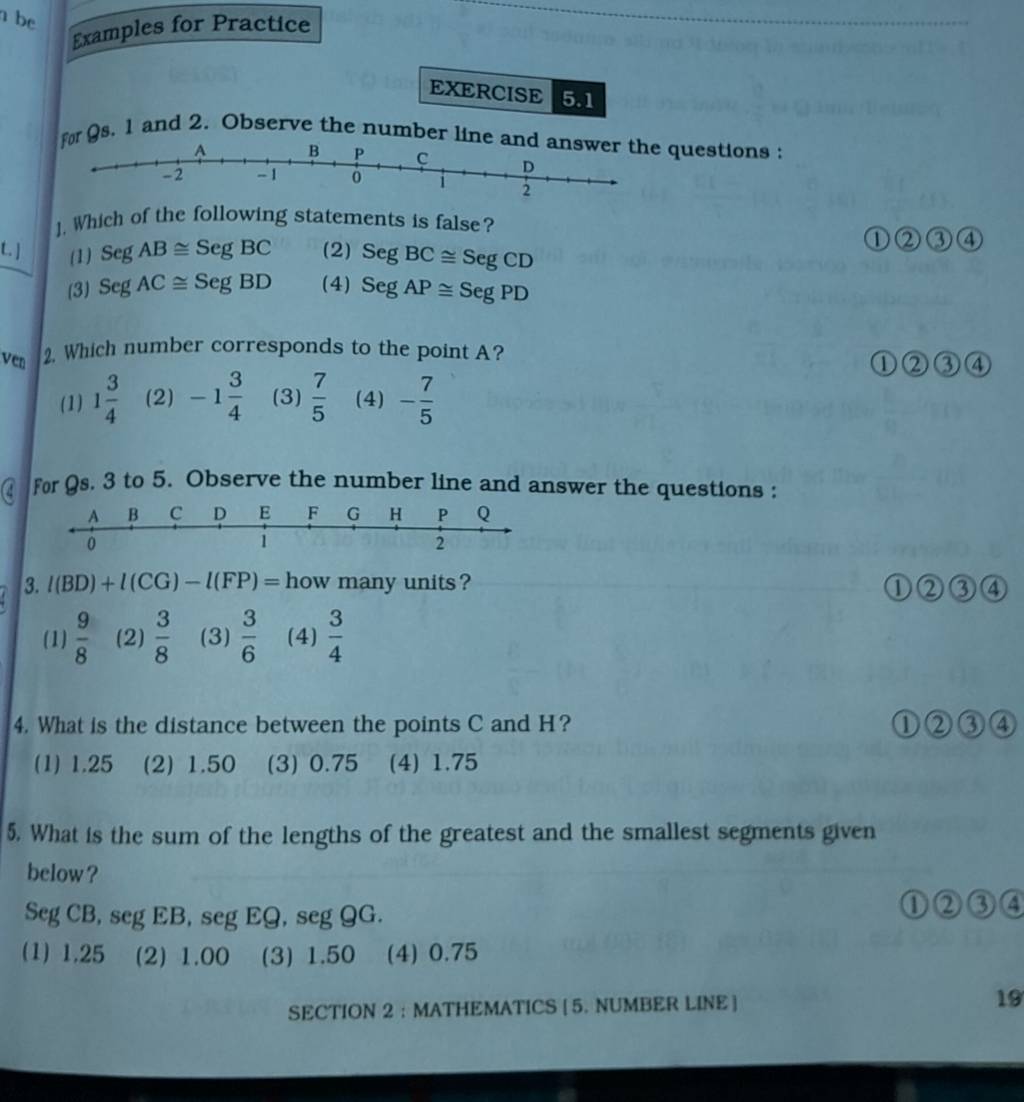 EXERCISE5.1 For Q s. 1 and 2. Observe the number line and answer the ques..