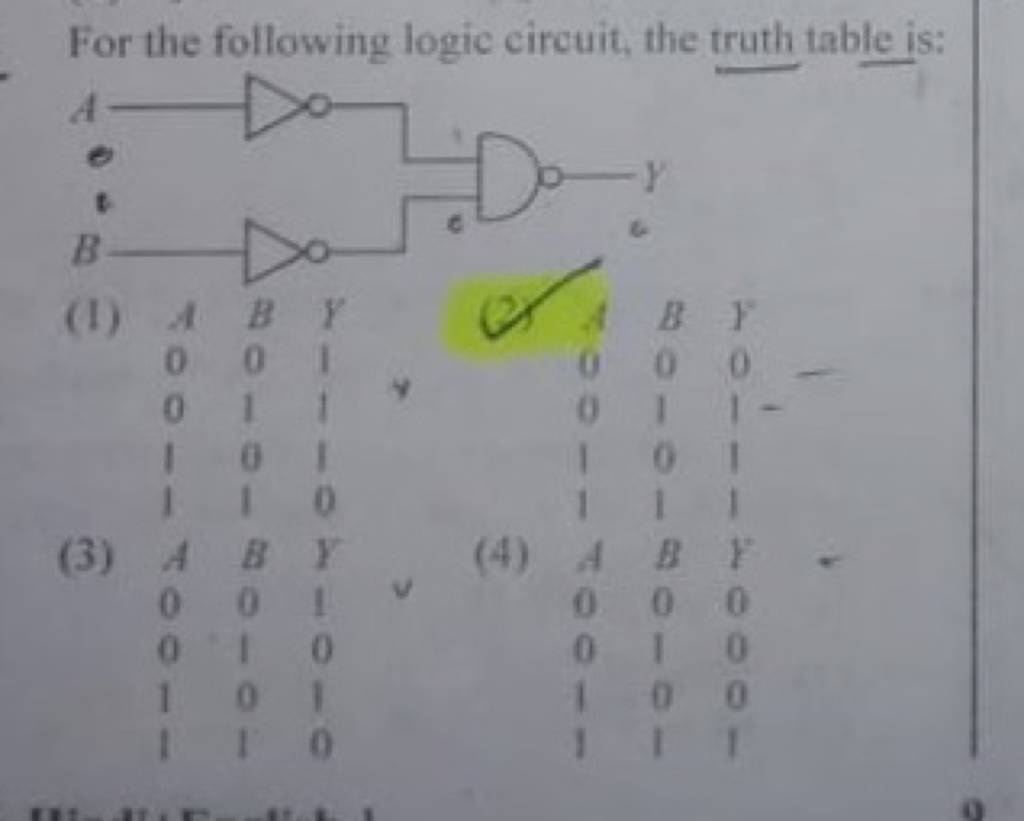 For the following logic circuit, the truth table is: (I) A B BY (2) ABC 0..