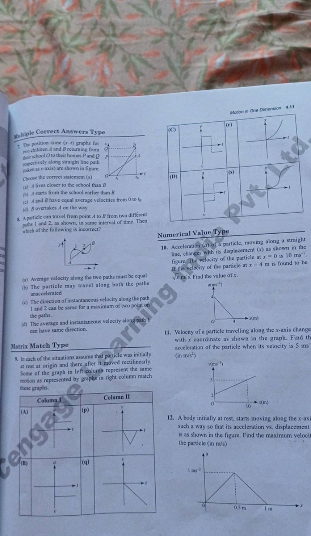 Ntultiple Correct Answers Type 7. To position-time (x−t) graphs for mere