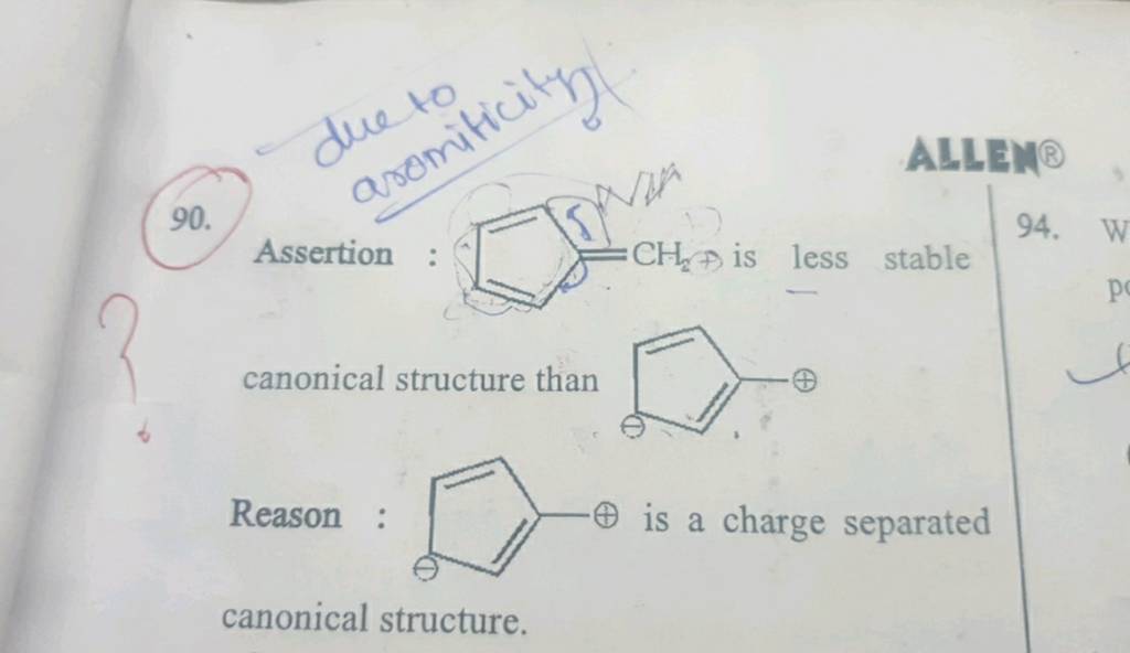 ALHE이 90. Assertion canonical structure than Reason : is a charge separat..