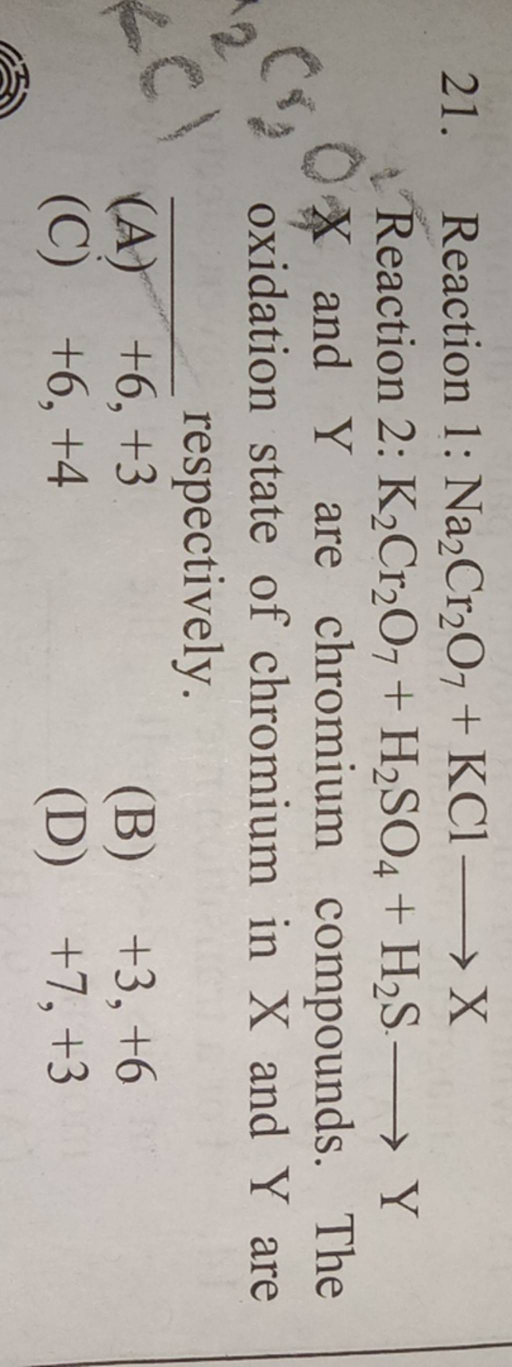 Reaction 1 Na2 Cr2 O7 Kcl X Reaction 2 K2 Cr2 O7 H2 So4 H2 S Y X An