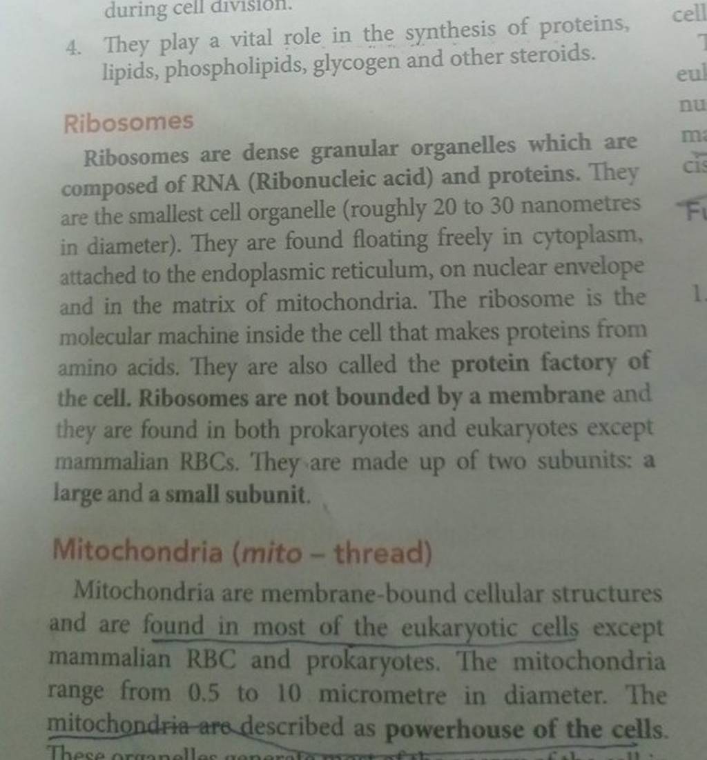 4. They play a vital role in the synthesis of proteins, lipids, phospholi..