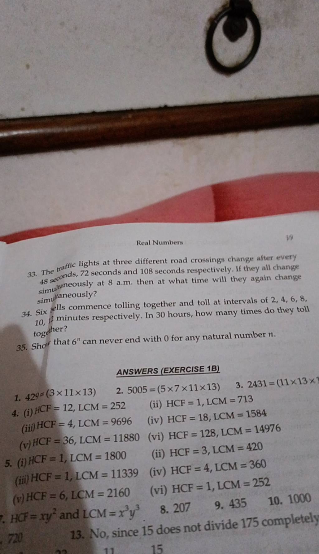 Real Numbers 33. The traffic lights at three different road crossings cha..