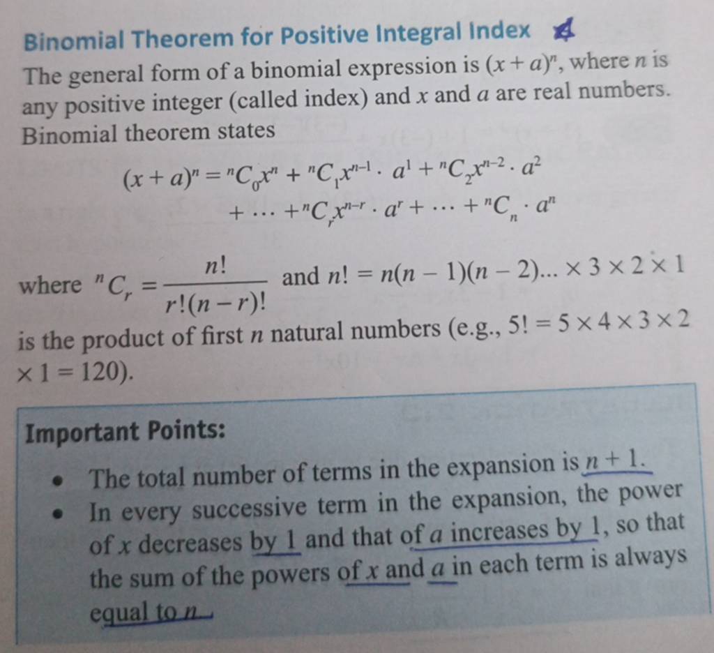 Binomial Theorem for Positive Integral Index The general form of a binomi..