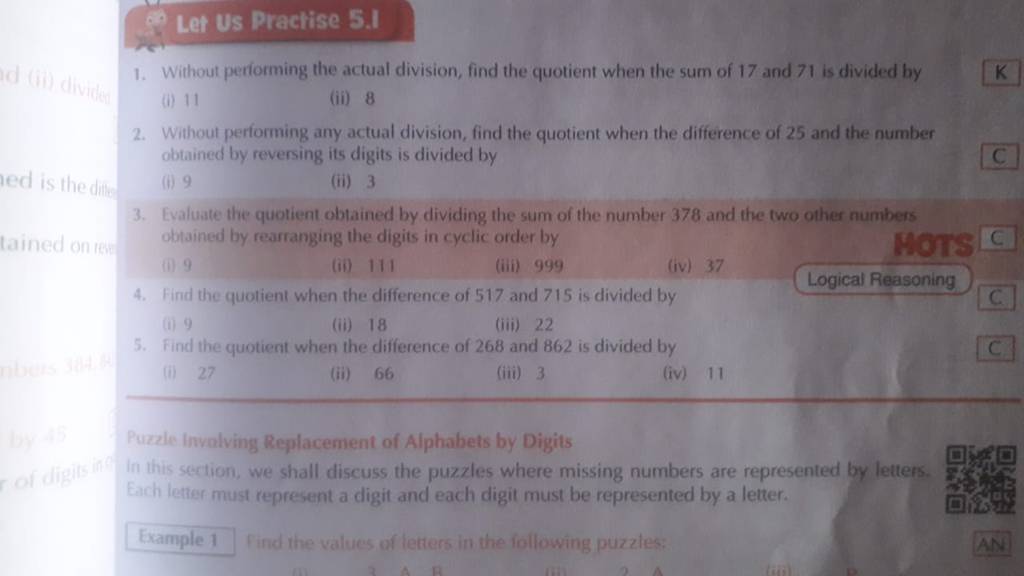 Without performing any actual division, find the quotient when the differ.. Without performing any actual division, find the quotient when the differ..