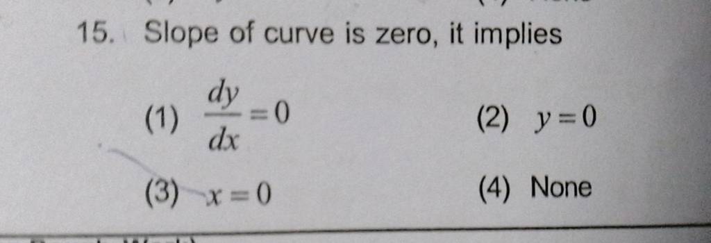 Slope of curve is zero, it implies | Filo