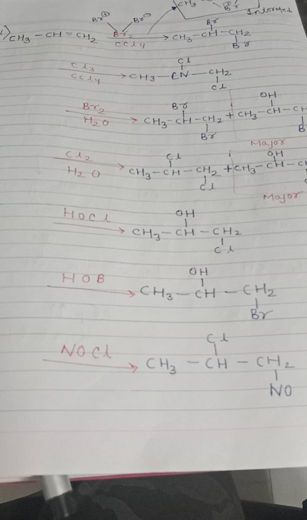 - CH = CH2 CH₂- сслу Br₂ H2O сле но Носл HOB Nocl Bro В62 ССЛУ сн3 Br > С..