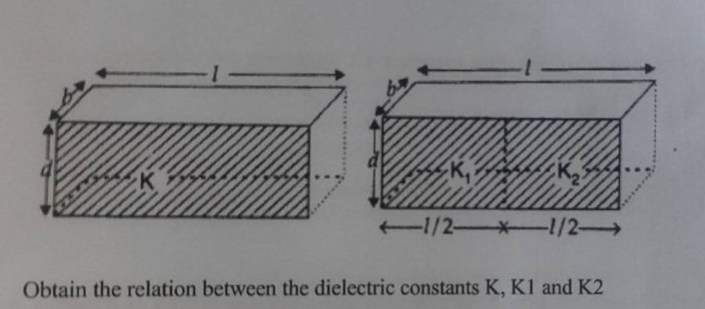 Obtain the relation between the dielectric constants K,K1 and K2 | Filo