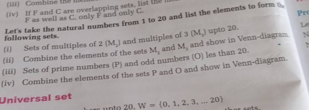 Let's take the natural numbers from 1 to 20 and list the elements to form..