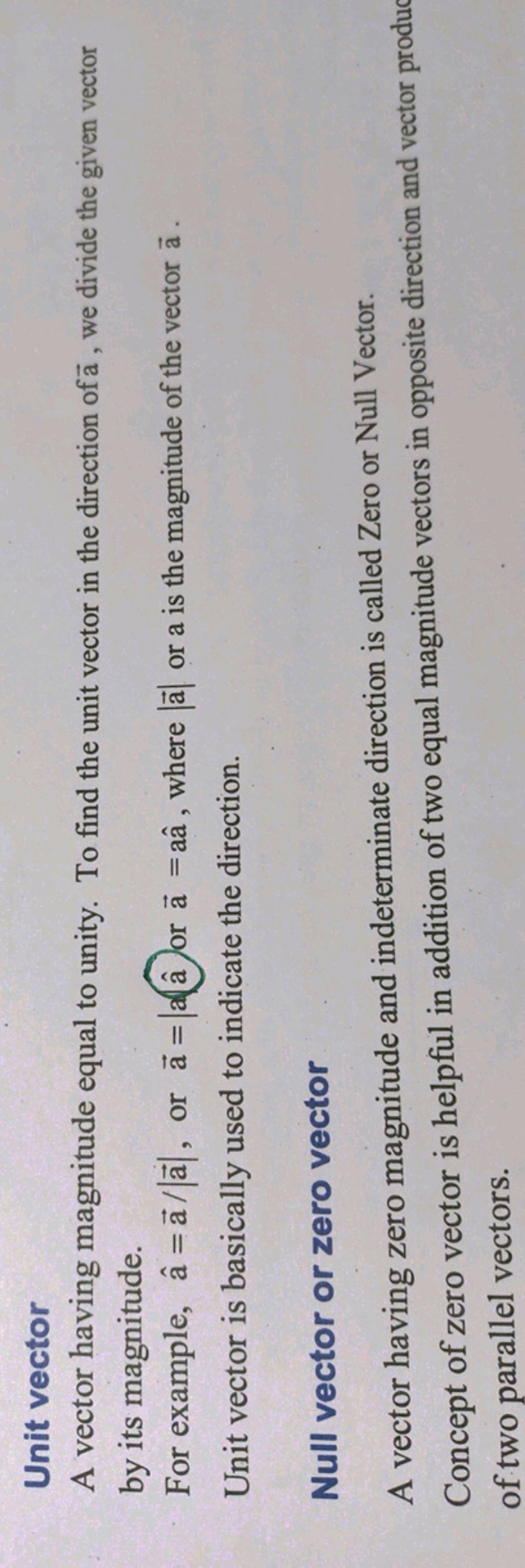 Unit vector A vector having magnitude equal to unity. To find the unit ve..