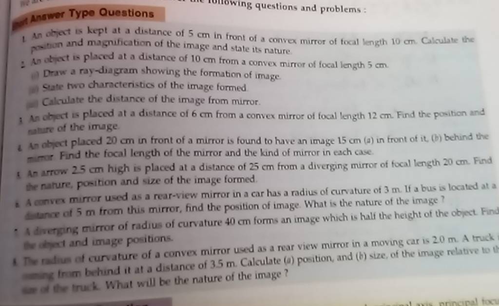 Answer Type Questions 1 An Object Is Kept At A Distance Of 5 Cm In Fron 