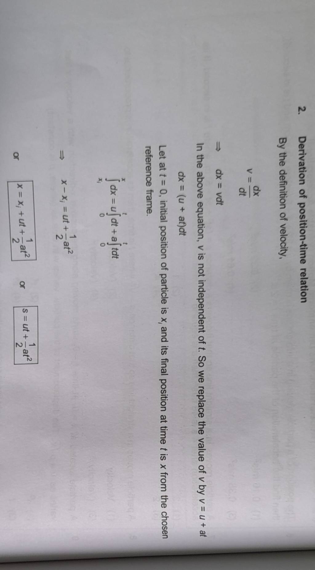 2 Derivation Of Position Time Relation By The Definition Of Velocity V⇒
