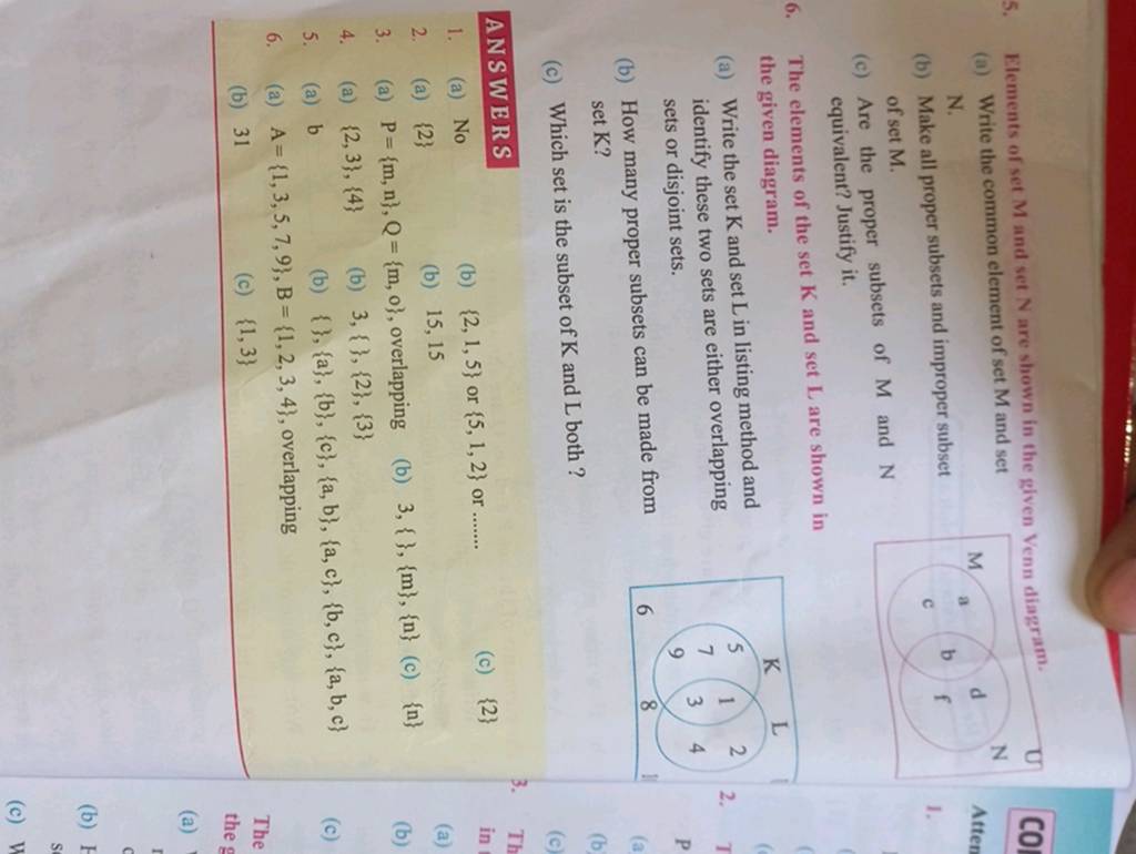 5. Elements of set M and set N are shown in the given Venn diagram. (a) W..