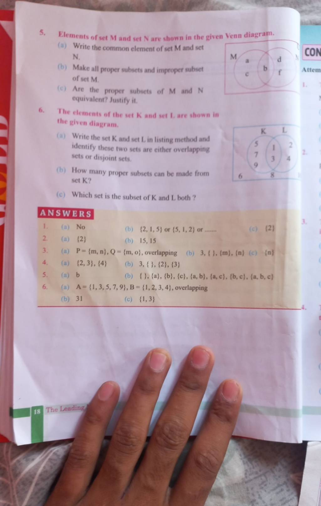 5. Elements of set M and set N are shown in the given Venn diagram. (a) W..