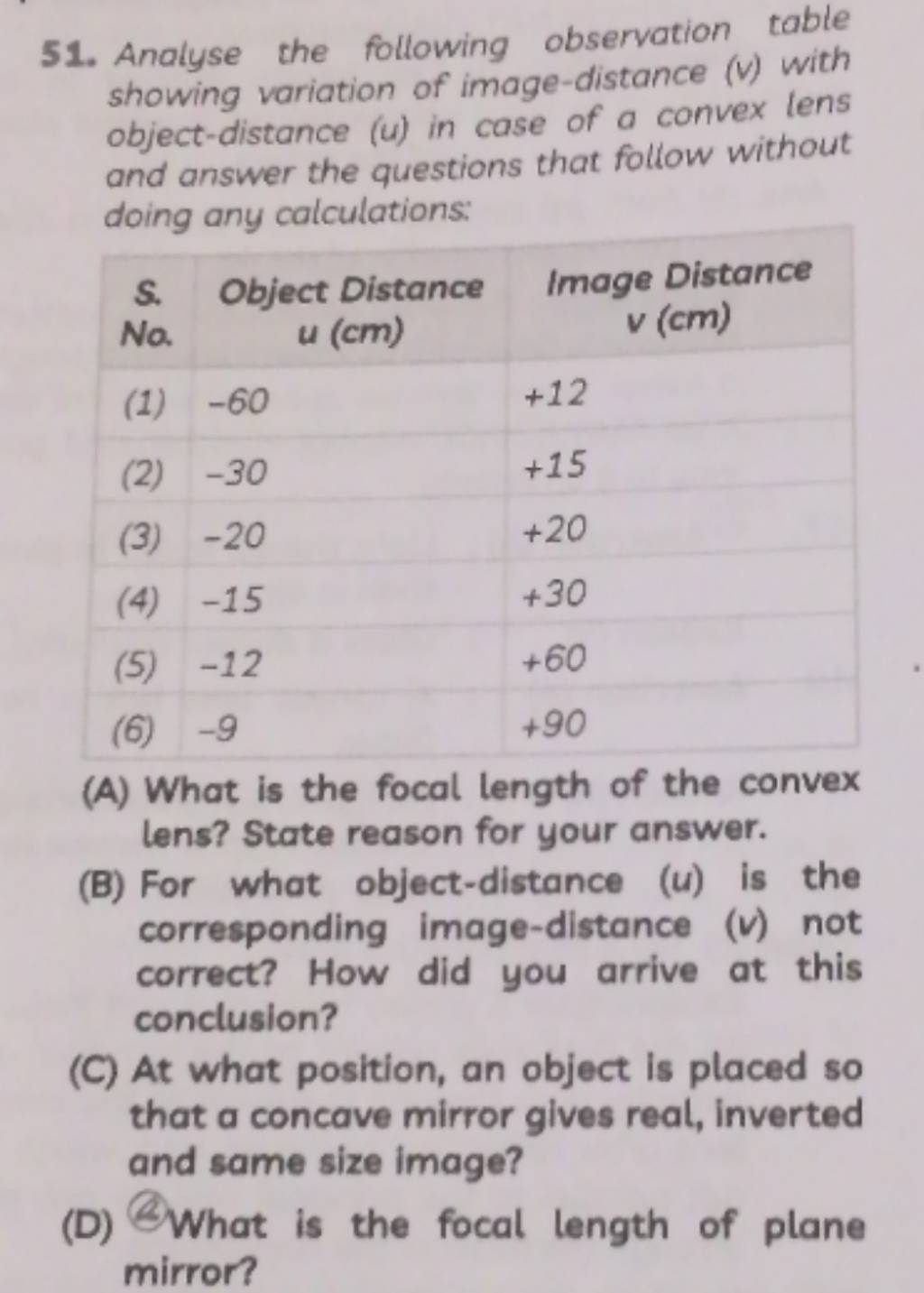 Analyse the following observation table showing variation of image-distan.. Analyse the following observation table showing variation of image-distan..