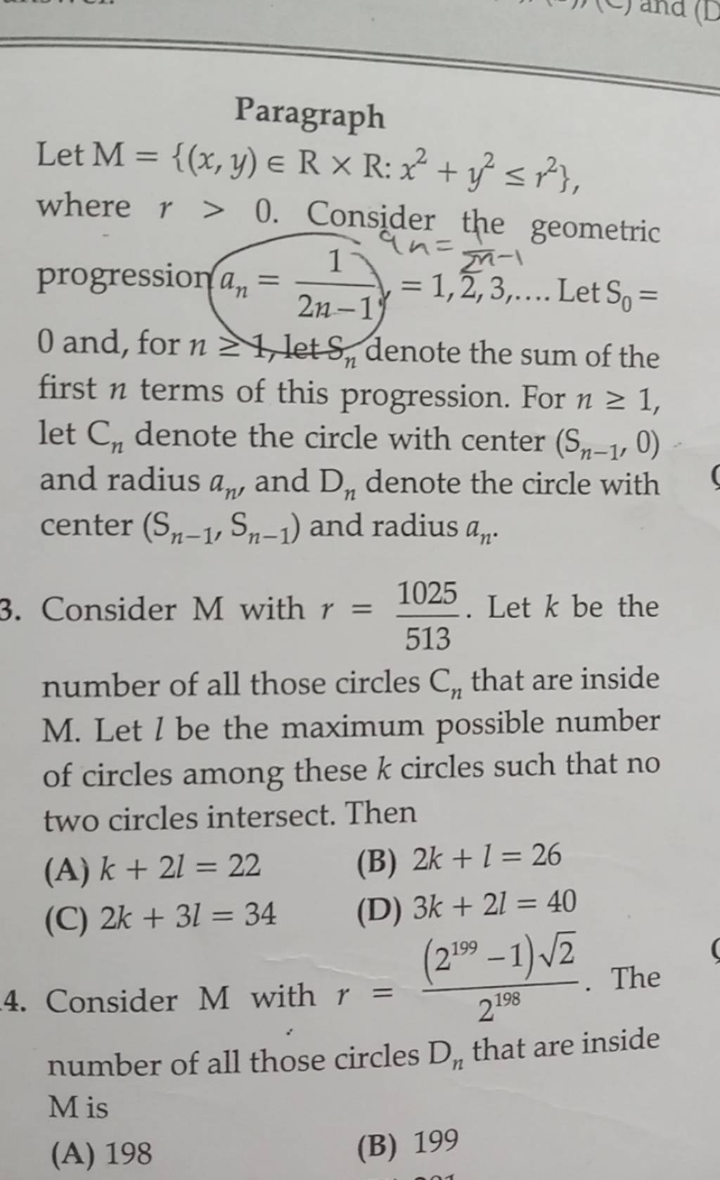 Paragraph Let M={(x,y)∈R×R:x2+y2≤r2}, where r>0. Consider the geometric p..